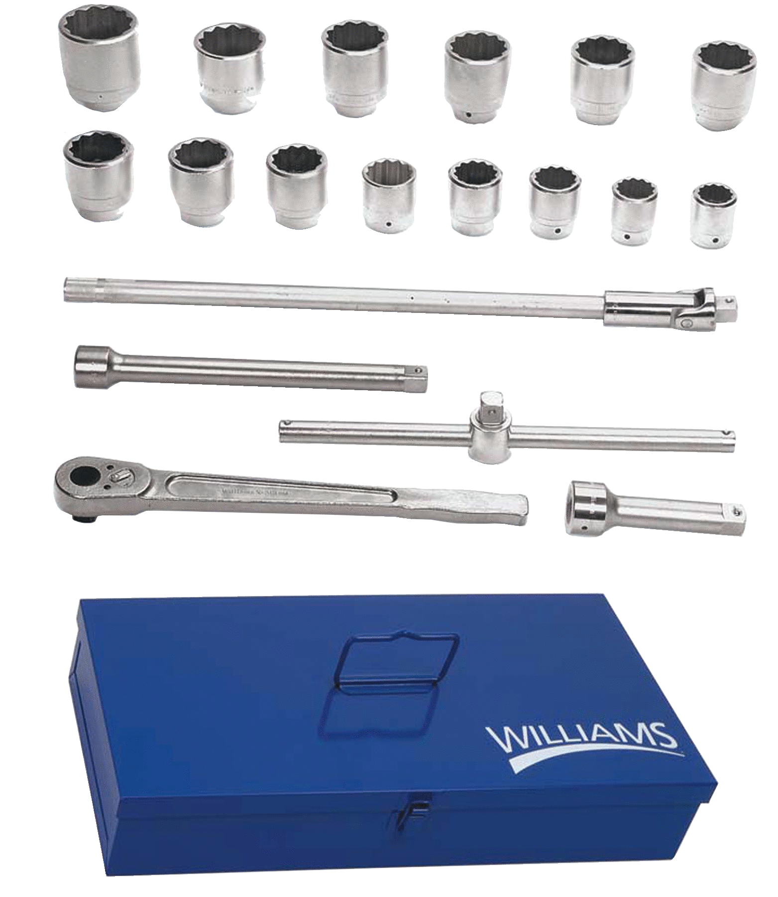 1" Drive Socket and Drive Tool Set, 12 Point, SAE, in Metal Tool Box ...