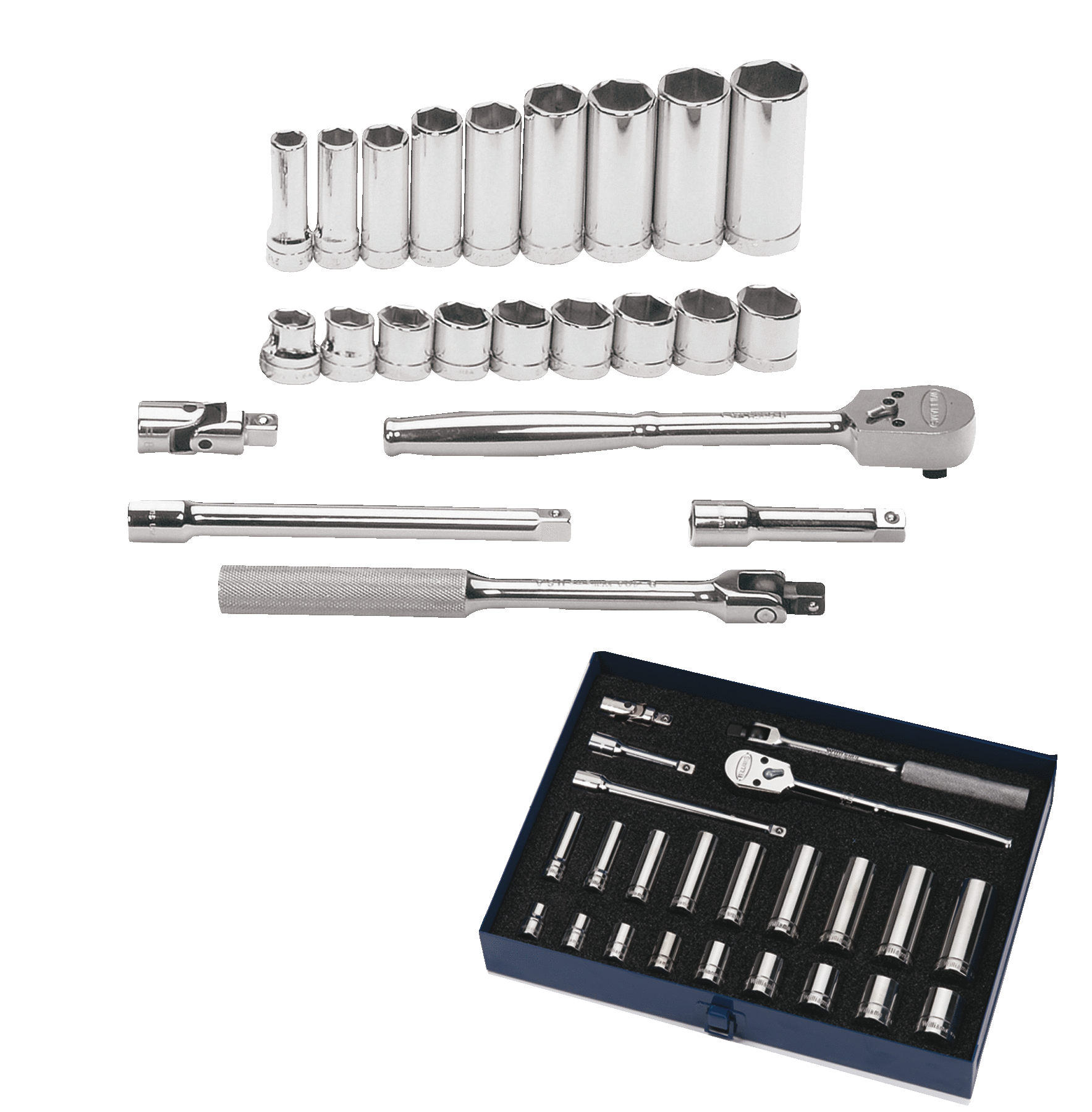 3/8" Drive Socket and Drive Tool Set, 6 Point, SAE, 23 Pieces, in Keep ...